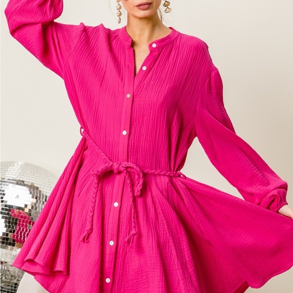 BiBi | Dresses | Bibi Button Up Texture Mini Dress With Braid Waist ...